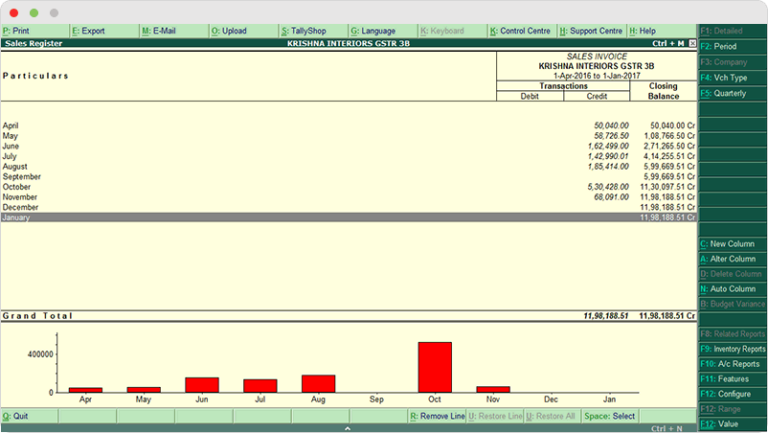 Tally ERP Reports - Displaying Extract Of Sales Register
